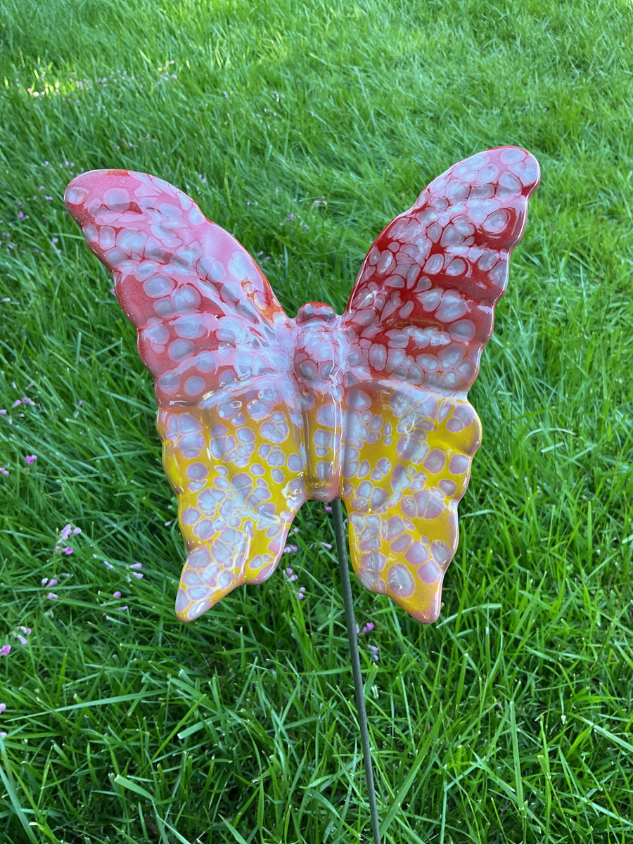 Butterfly, Large, Ceramic (red and yellow) by JJ Potts – GardenArt.com