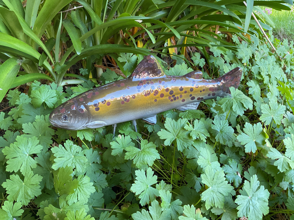 Trout - Brown, Ceramic Fish Garden Sculpture by JJ Potts – GardenArt.com