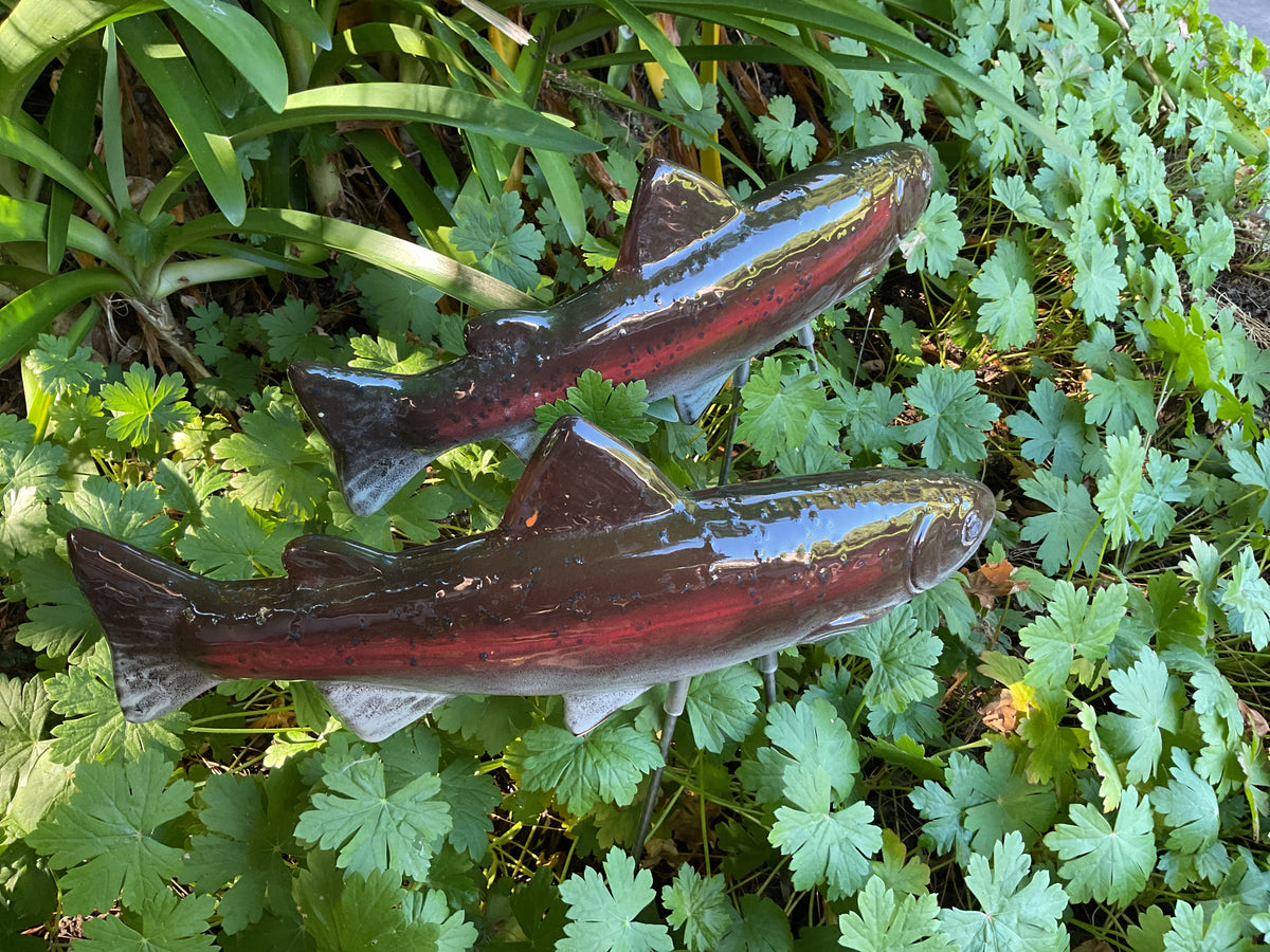 Trout - Rainbow, Ceramic Fish Garden Sculpture by JJ Potts – GardenArt.com