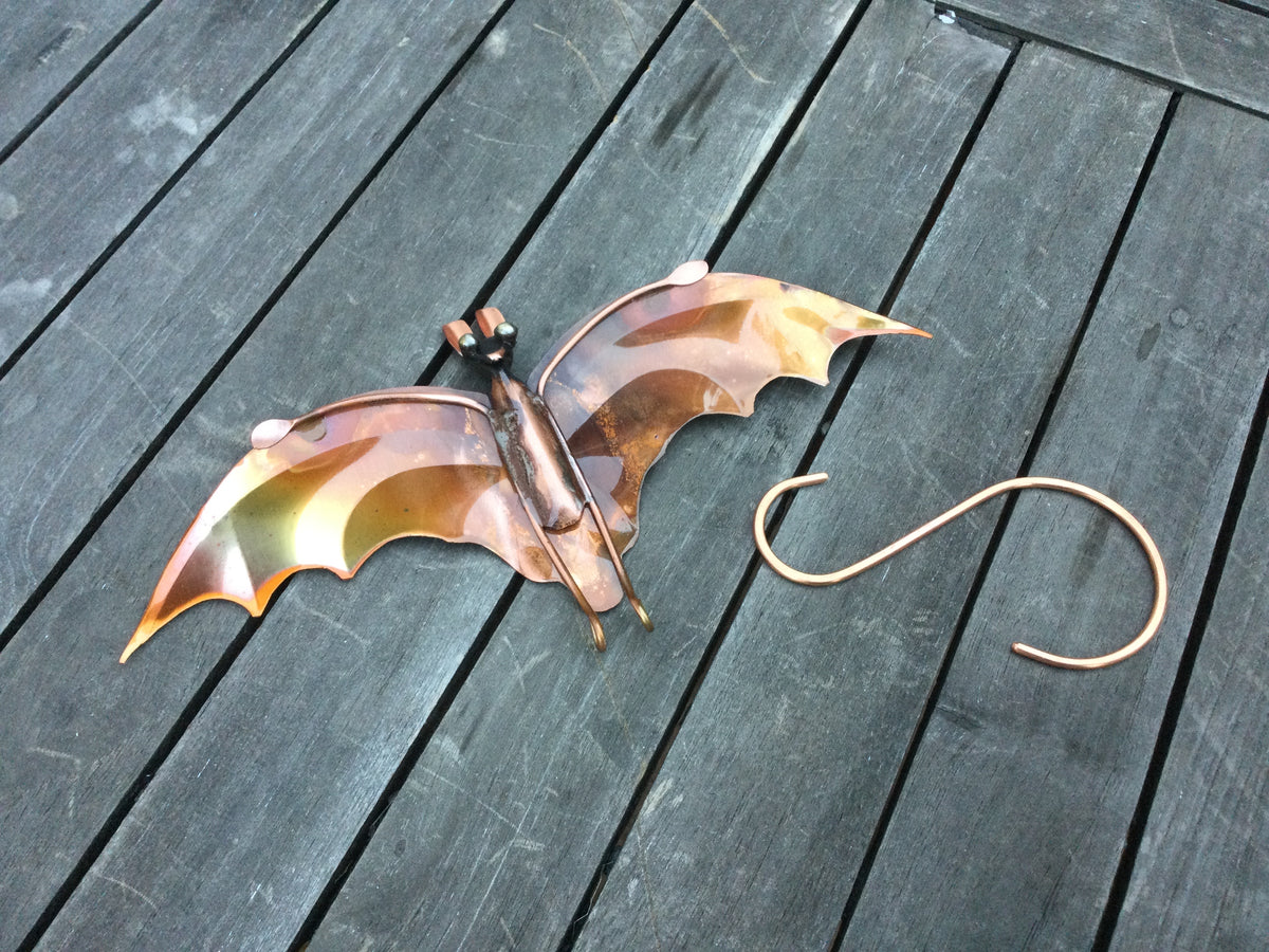 Bat, Wings Open Copper Sculpture by Haw Creek Forge – GardenArt.com